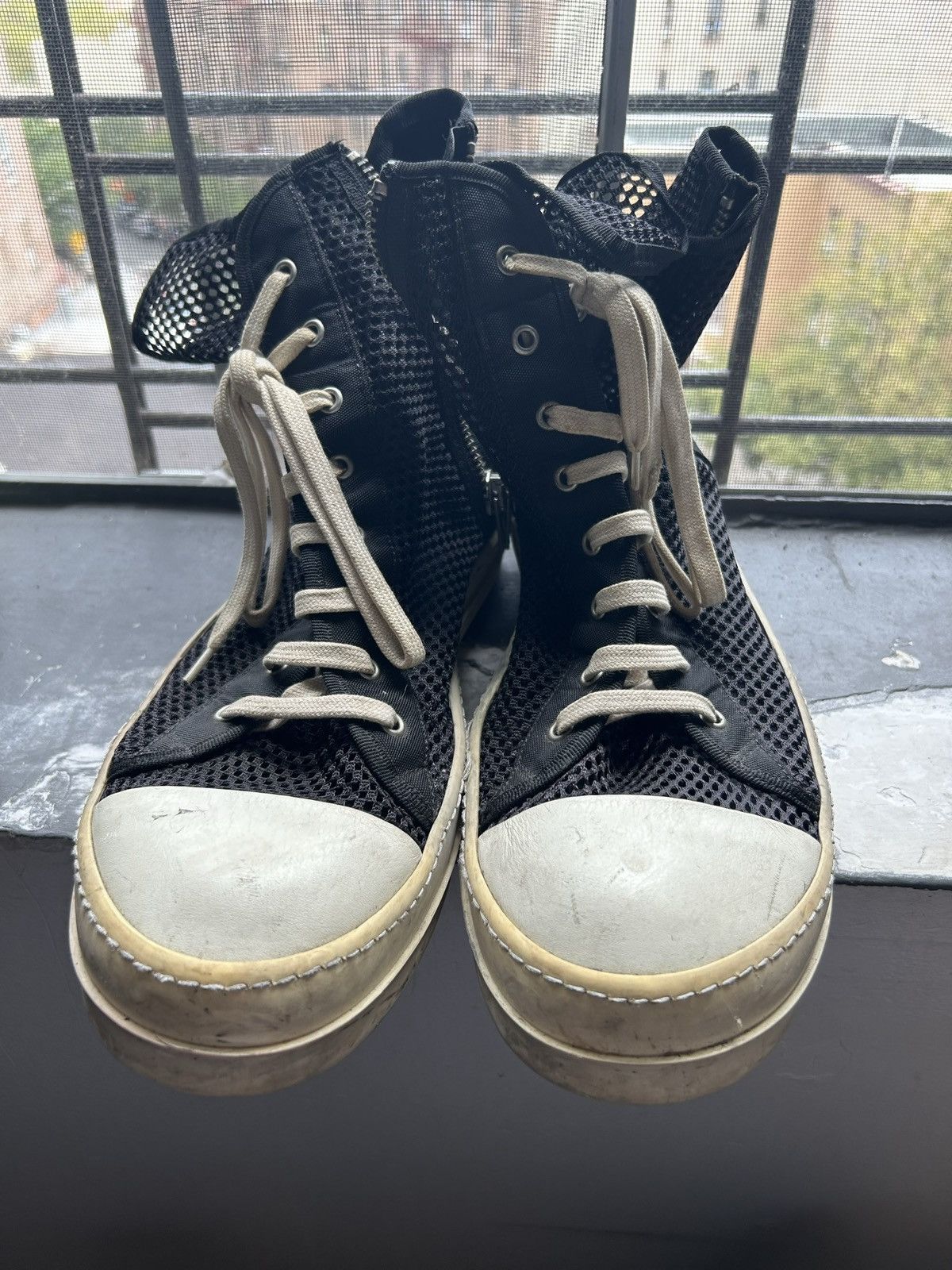 Rick Owens Drkshdw Rick owens DRK SHDW mesh hi top sneakers Ramones ...