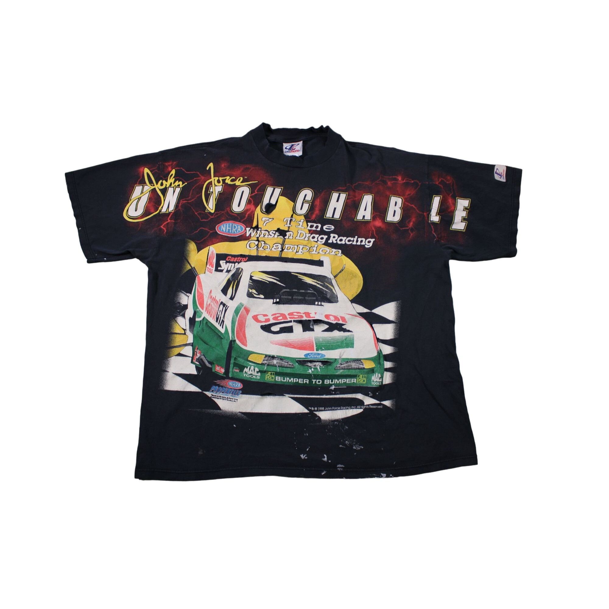 Vintage Vintage 90s John Force Untouchable Drag Racing Tee Shirt Bla ...