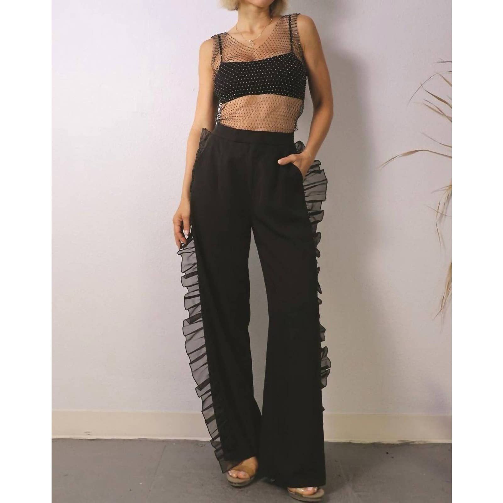 Designer MULLA Organza Ruffle-Side Pants In Black | Grailed