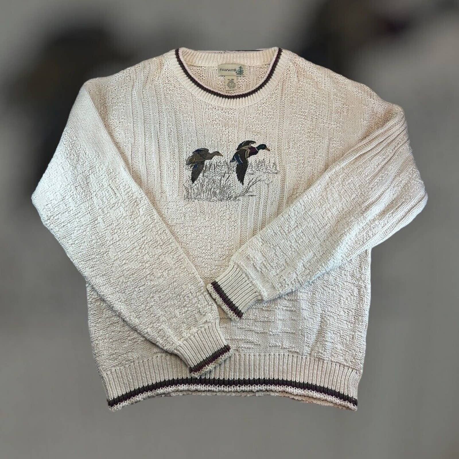 Vintage Fieldmaster Large White Embroidered Ducks USA MADE Sweater ...