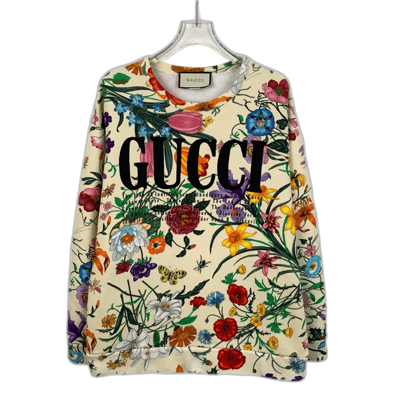 Gucci Gucci Colorful Logo Letter Floral Full Print Cotton Crewneck Long ...