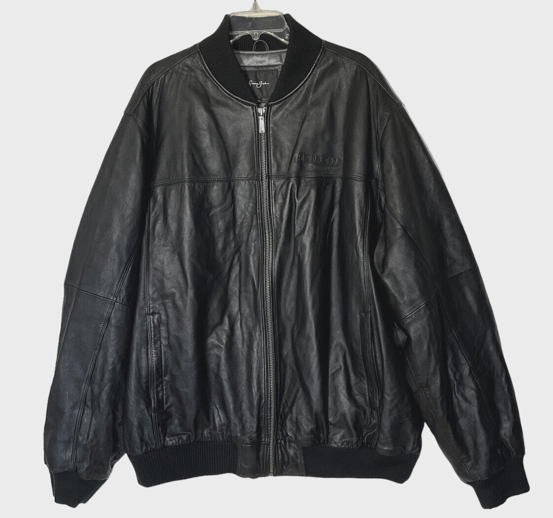 Sean John Vintage Sean John Black Leather Zip Flight Bomber Jacket ...