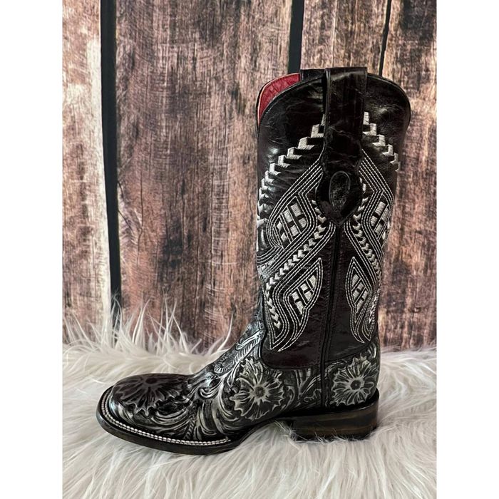 Designer FERRINI Cleopatra Square Boot In Black And Silver | Grailed