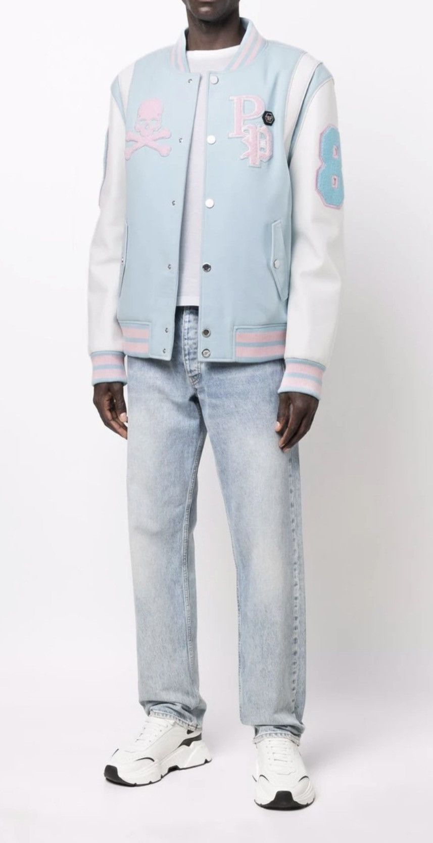 Philipp Plein Light blue patchwork varsity jacket.size m | Grailed