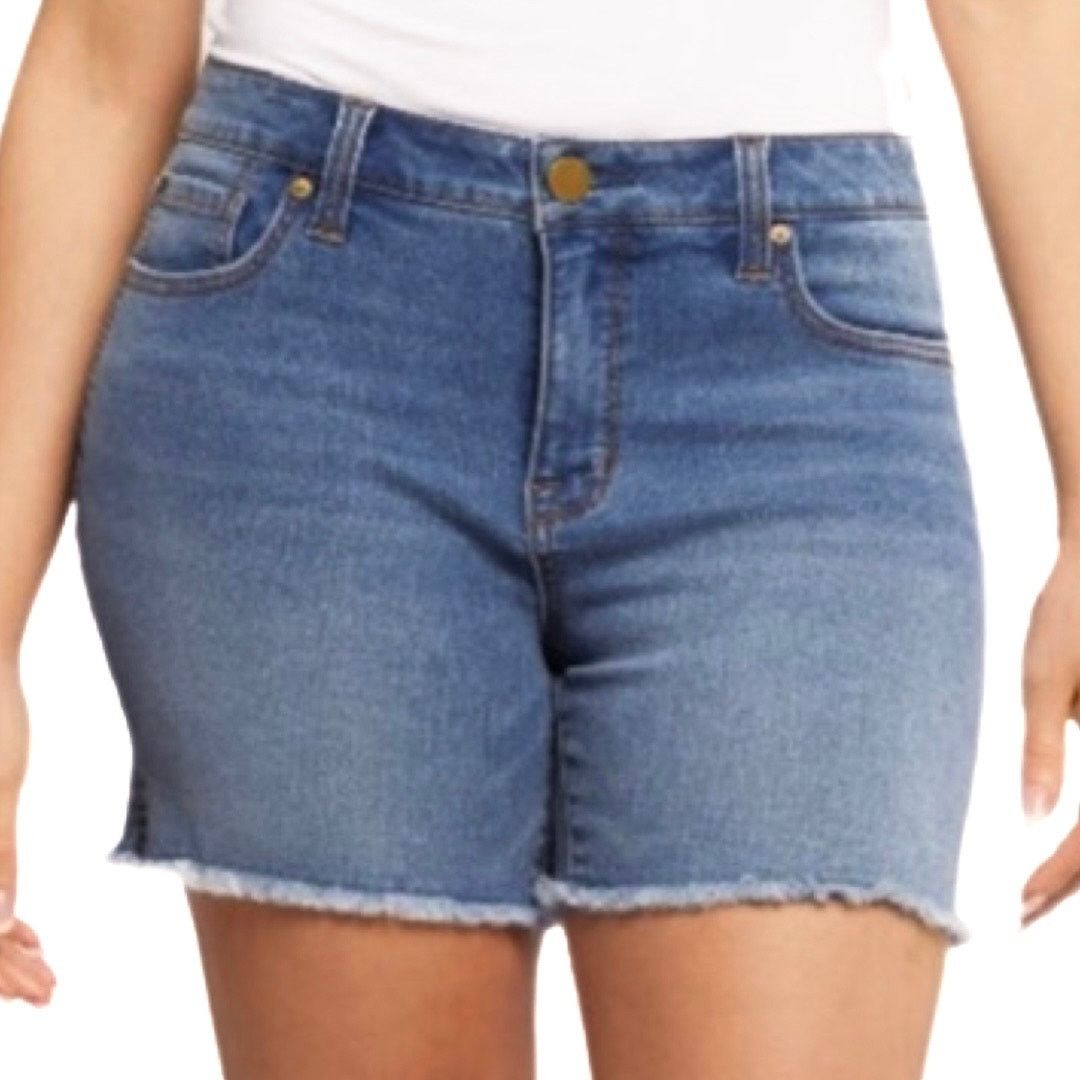 Seven 7 Seven Denim Frayed Hem Boyfriend Jean Shorts 12 Medium Wash ...