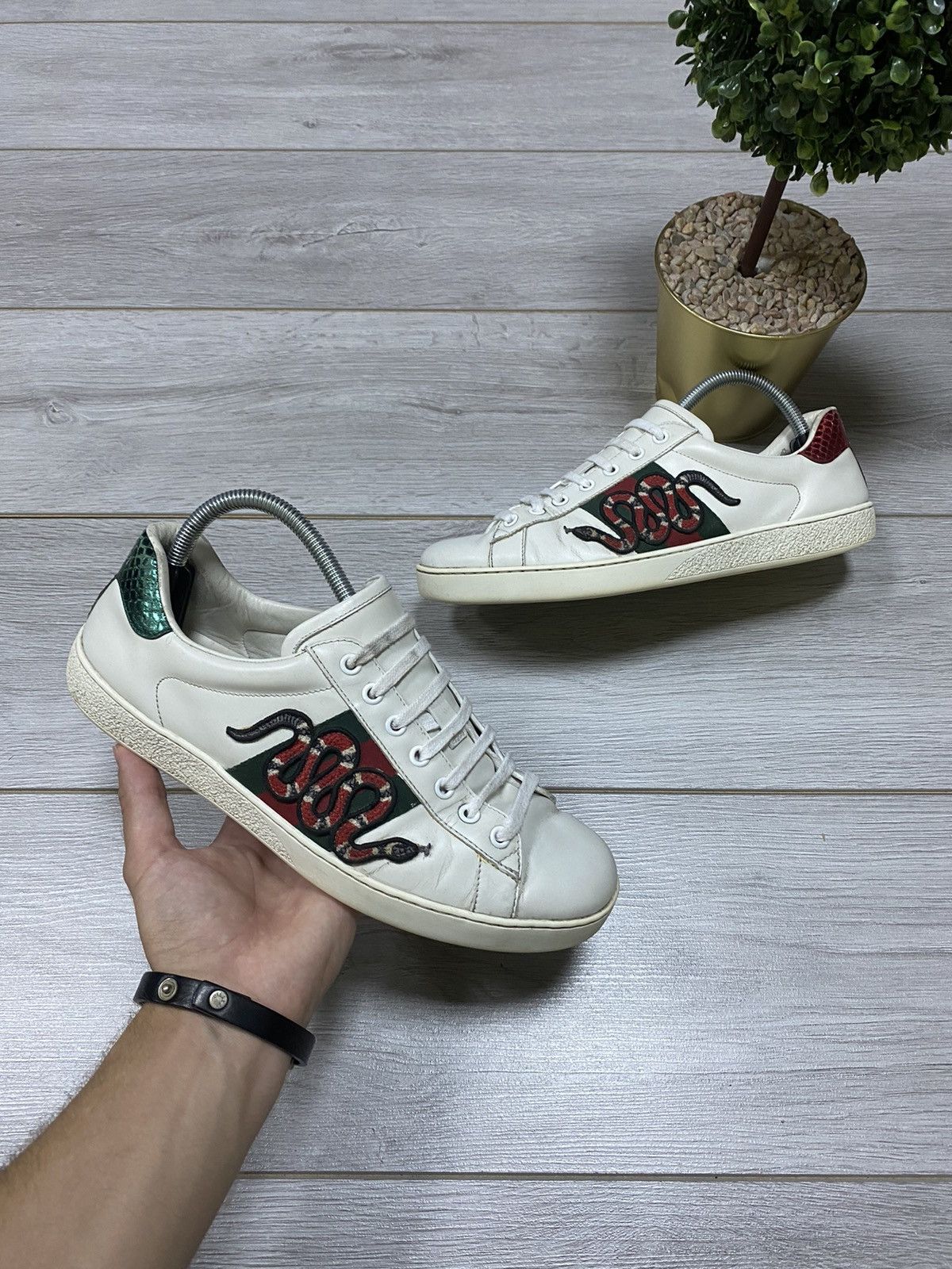 Gucci Gucci 🐍 ace snake leather web sneakers | Grailed