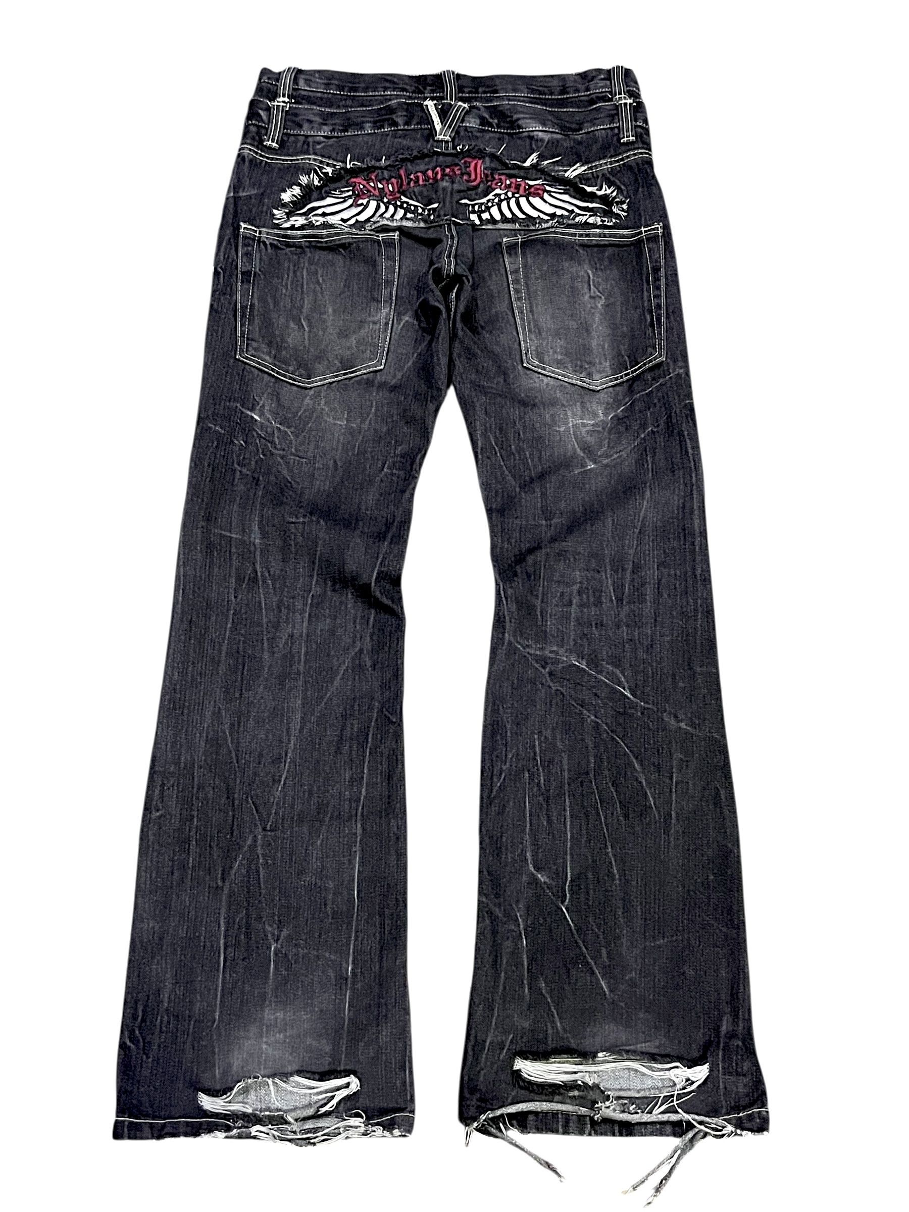 If Six Was Nine NYLAUS Grunge Y2K Clawmark Flare Denim Wing Patch Heel ...
