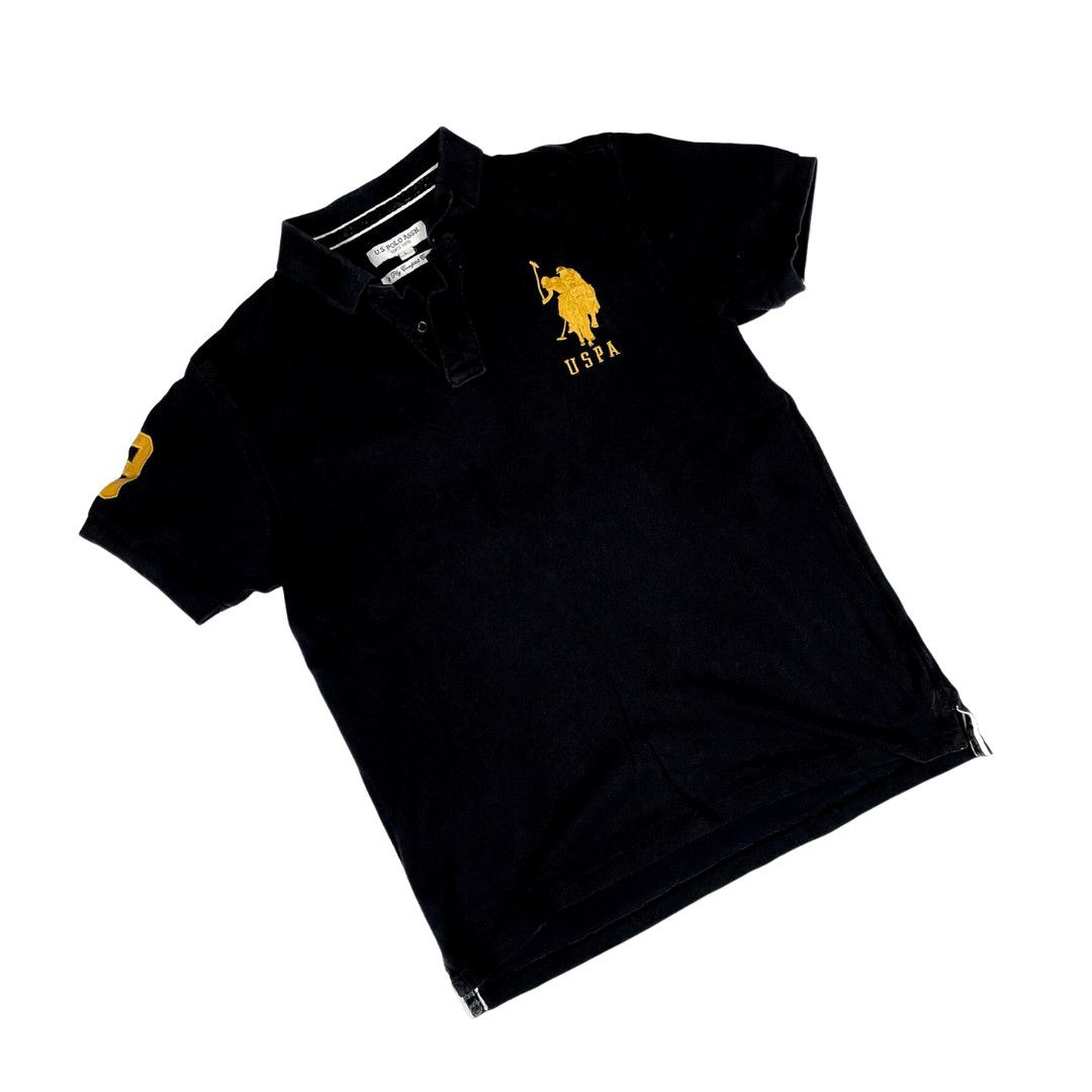 Vintage CRAZY U. S. Polo Assn. black polo T-shirt with big logo | Grailed
