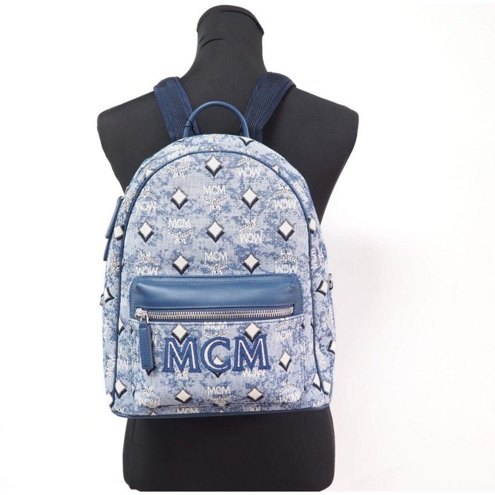 MCM Mcm Stark Small Blue Vintage Jacquard Monogram Logo Fabric | Grailed