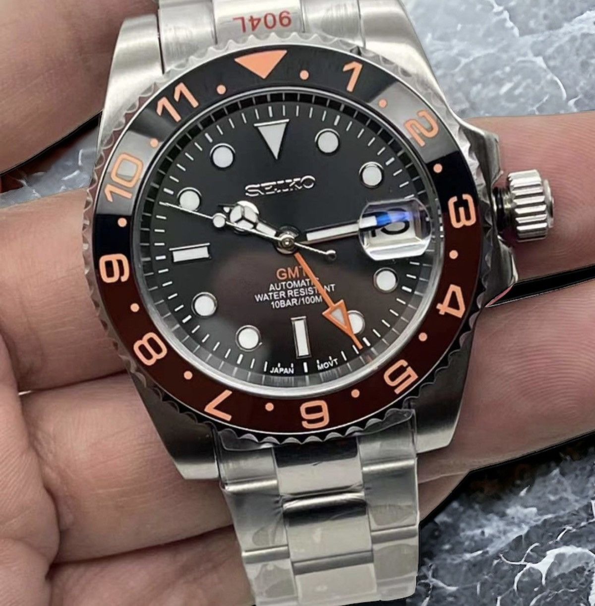 Seiko Seiko Mod GMT Master Rootbeer Black Dial Steel Watch 41mm | Grailed