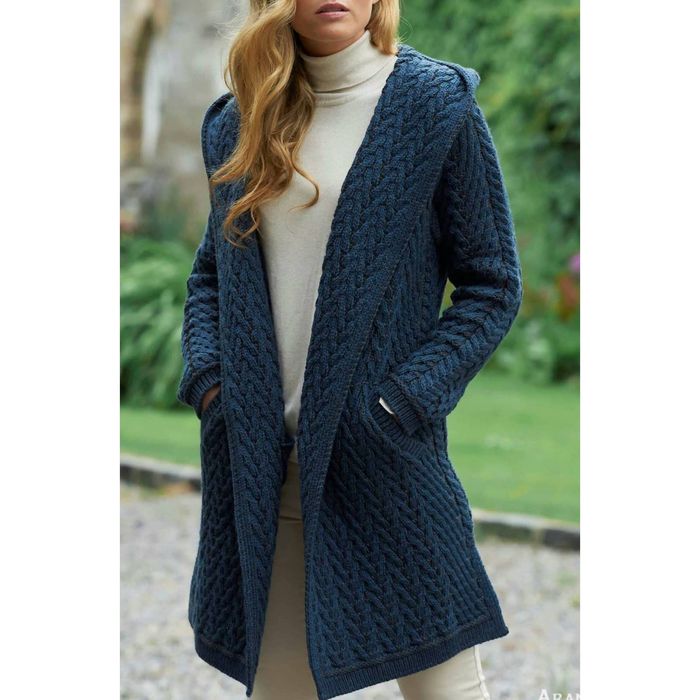 Aran Crafts Shawl Collar Hooded Cardigan In Mallard Blue | Grailed