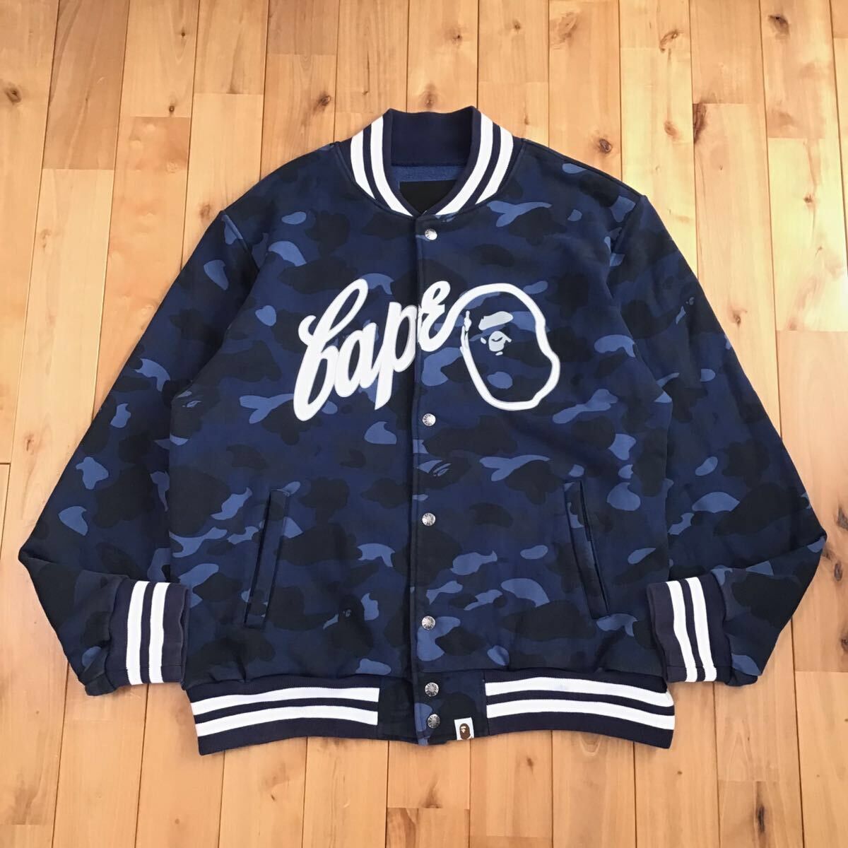 Bape × Nigo BAPE Blue camo sweat varsity jacket a bathing ape NIGO ...