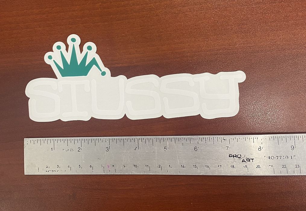 Stussy Stussy Large Clear Green Crown Cursive Sticker 8” | Grailed