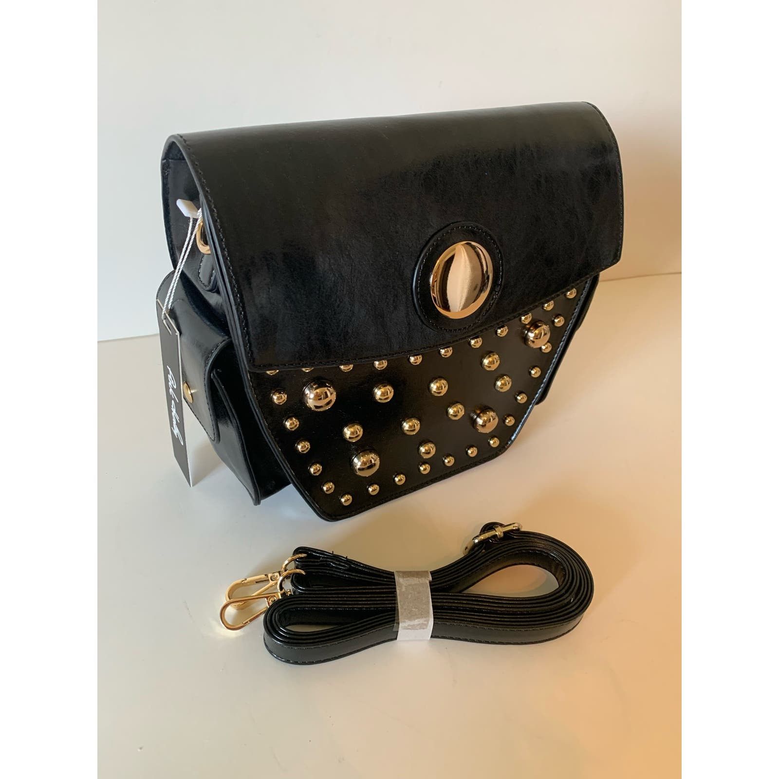 NBDN Nobrandedon gold metallic round studs rivets, on black crossbody ...