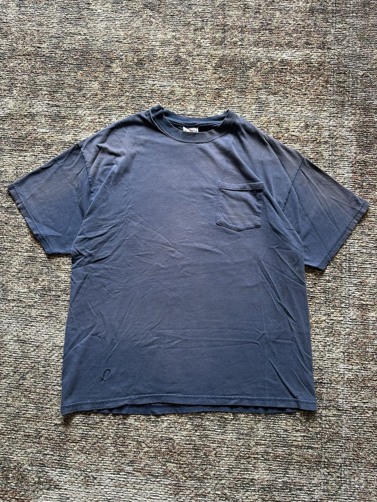 Blank × Hanes × Vintage 1990s Vintage Hanes Beefy Sun Faded Thrashed Navy T Shirt | Grailed