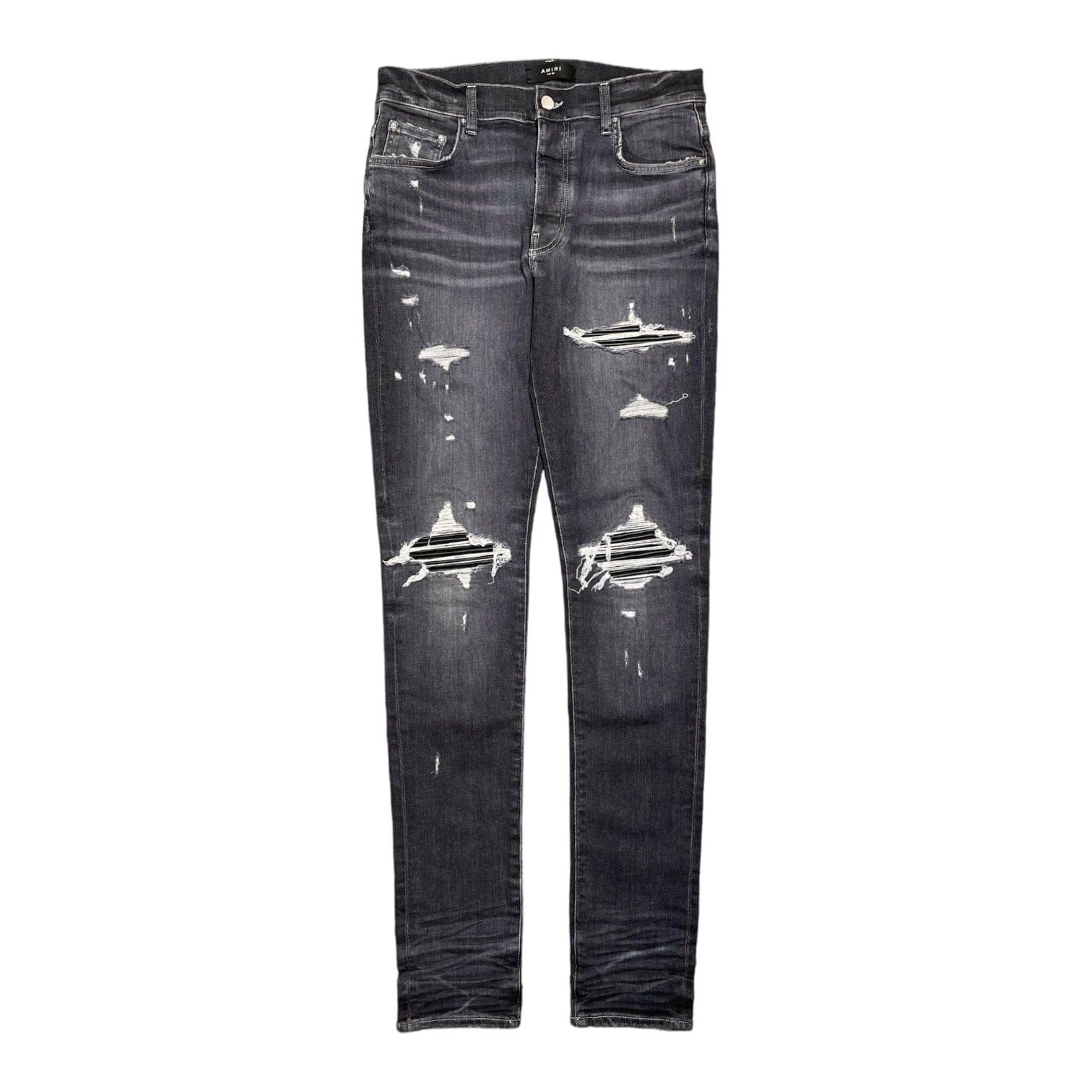 Amiri Amiri MX1 Black Leather Patch Jeans Grey | Grailed