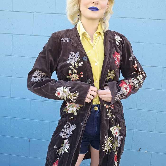 Johnny Was Johnny Was Floral Embroidered Brown Velvet Trench Coat | Grailed