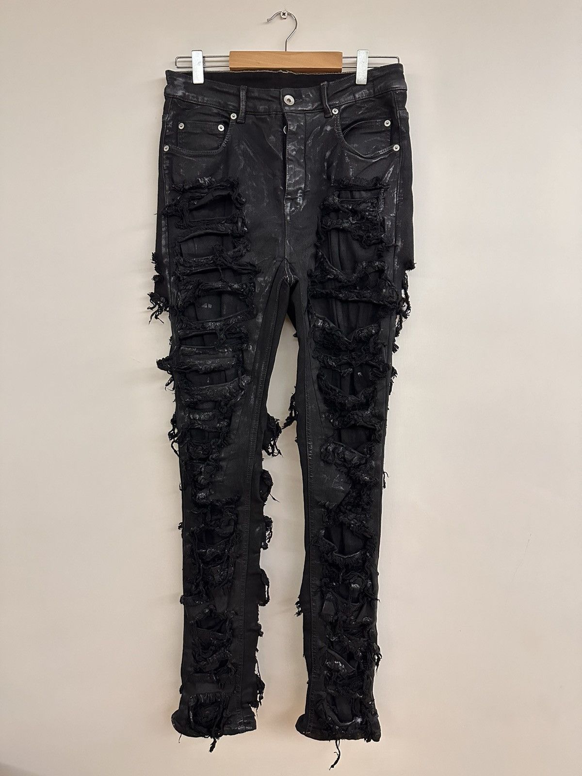 Rick Owens RICK OWENS WAXED SLASHED DETROIT CUT DENIM | Grailed