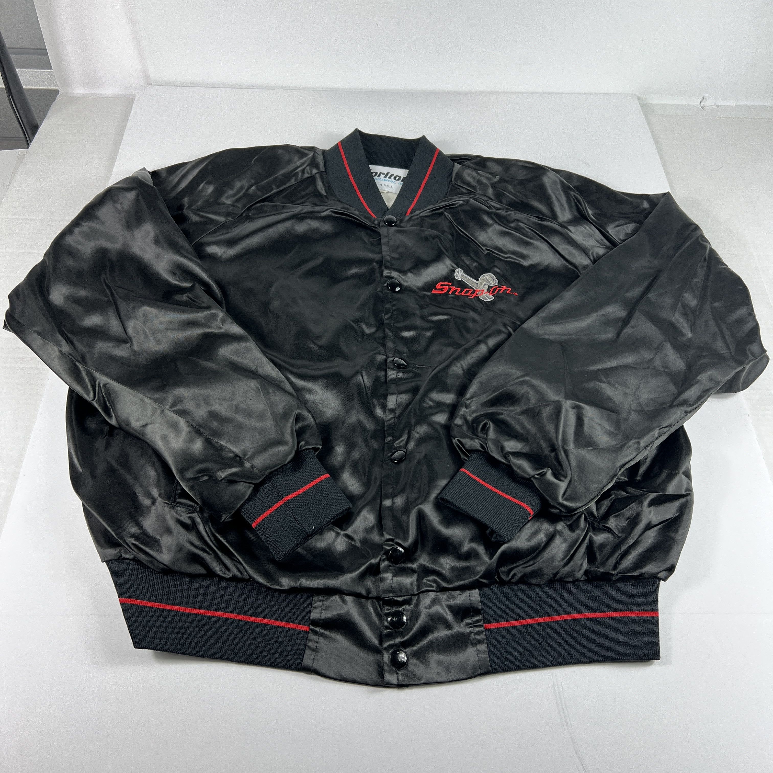 Vintage VTG 90s Snap-On Satin Jacket Black Embroidered Snap Button ...
