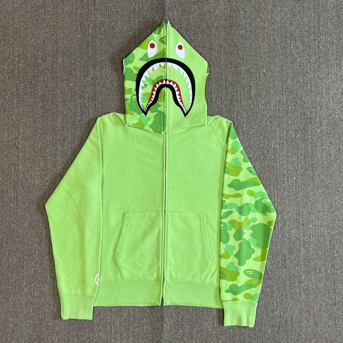 Bape Bape Light Green Shark Zip Up Hoodie | Grailed