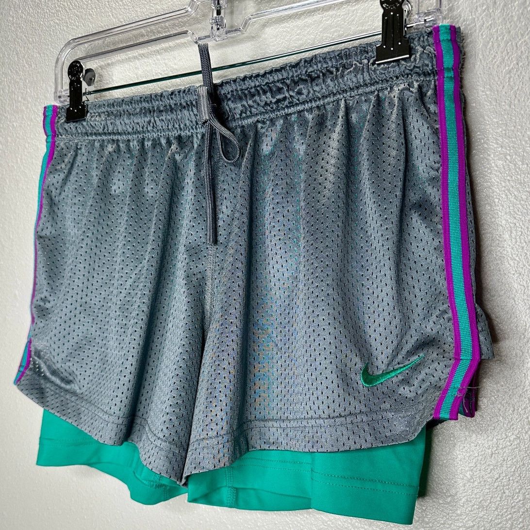 Nike Nike Pro Metallic Gray Laser Cut with Green Running Shorts M | Grailed