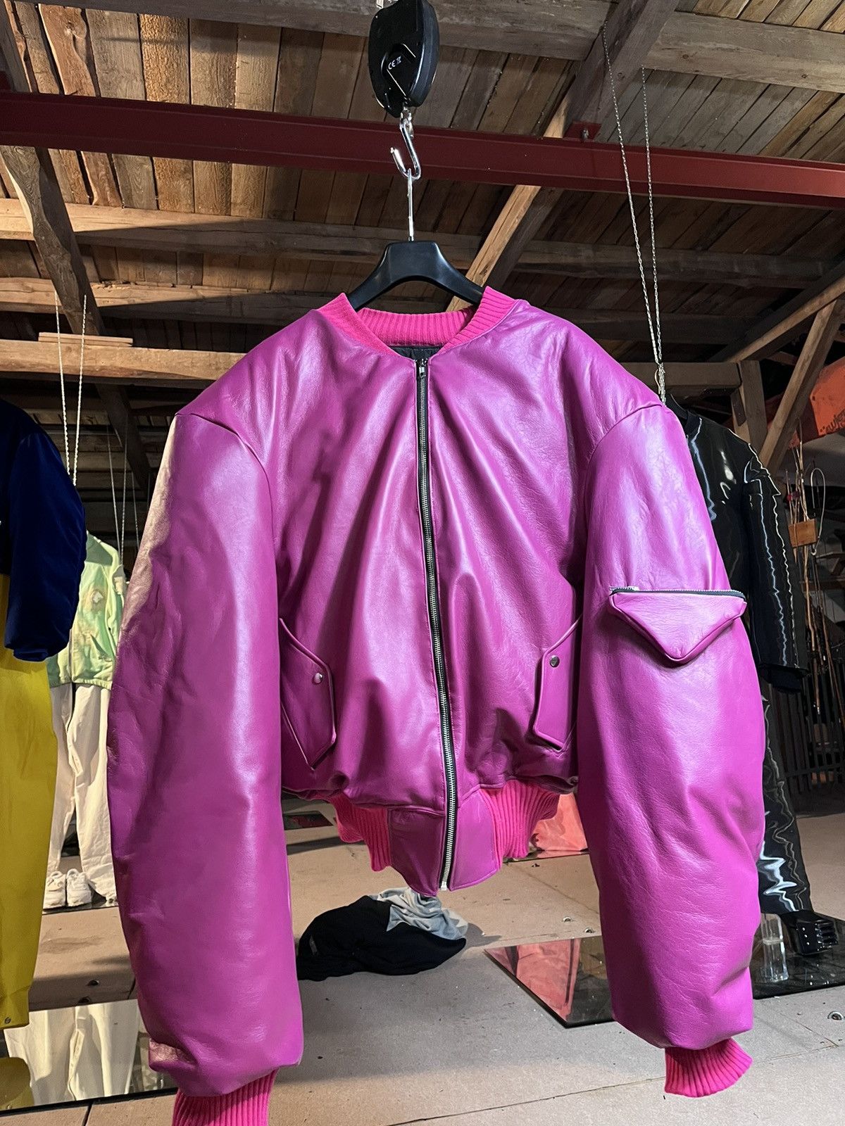 German Pink leather bomber jacket | Grailed