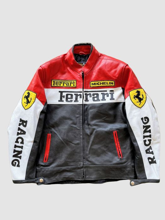 Vintage Vintage Ferrari 90s Leather Jacket Racing Streetwear ''L ...