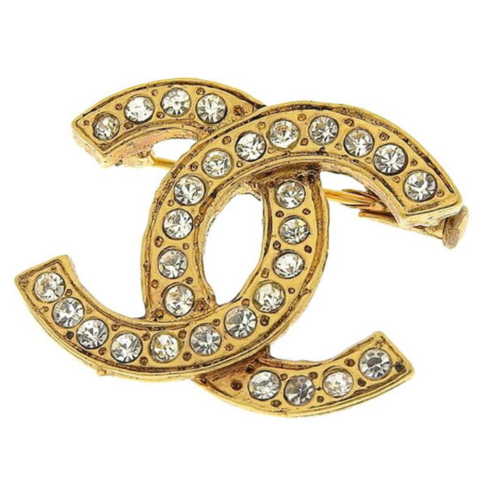 Chanel CHANEL Rhinestone Coco Mark Brooch Gold Ladies | Grailed