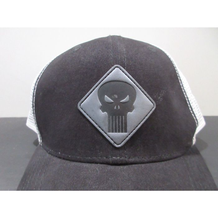 Vintage Punisher Hat Cap Snap Back Black White Trucker Mesh Marvel ...