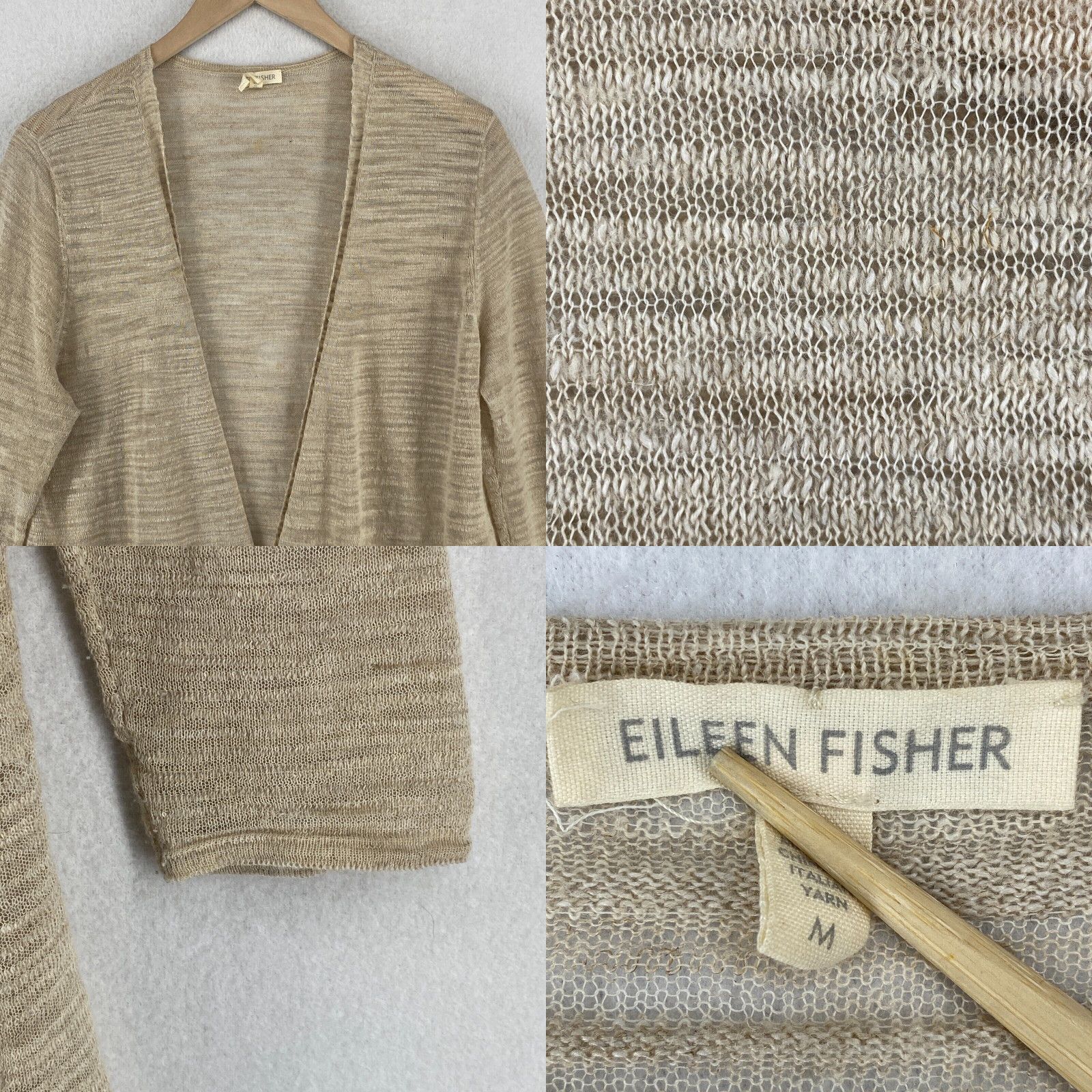 Eileen Fisher EILEEN FISHER Cardigan M Linen Blend Slub Sheer Open ...