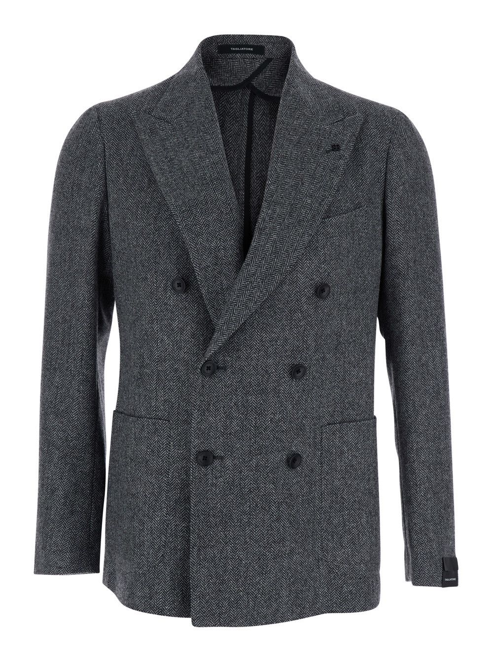 Tagliatore Grey Double-Breasted Jacket with Peak Revers in Wool Man ...