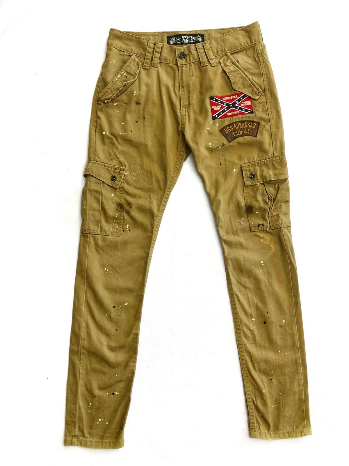 Hype × Japanese Brand × Streetwear SKINNY CARGO PANTS RED PEPPER ...