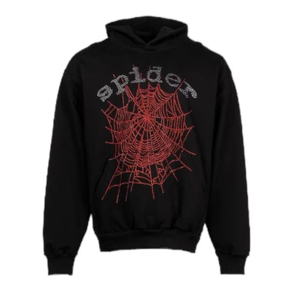 Spider Worldwide SP5DER OG RHINESTONE LOGO HOODIE BLACK | Grailed