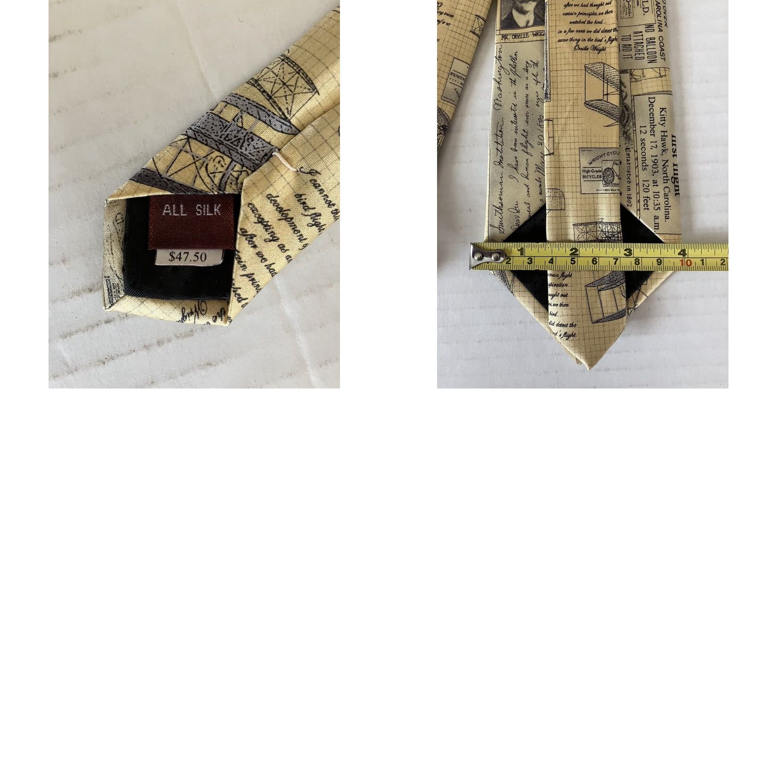 Vintage Yellow and Black Silk Necktie Featuring Wright Brothers Kitty ...