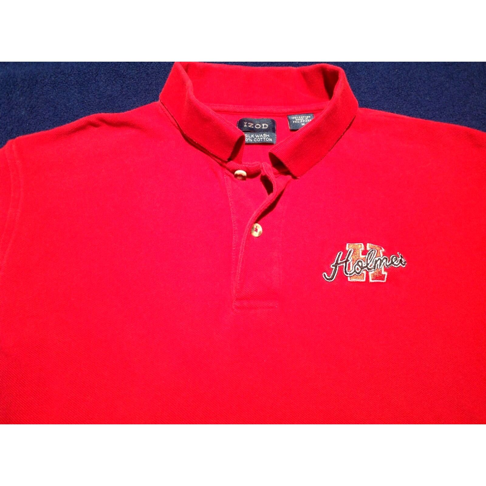 Izod Holmes Community College Polo Red Silk Wash 100% Cotton Shirt ...