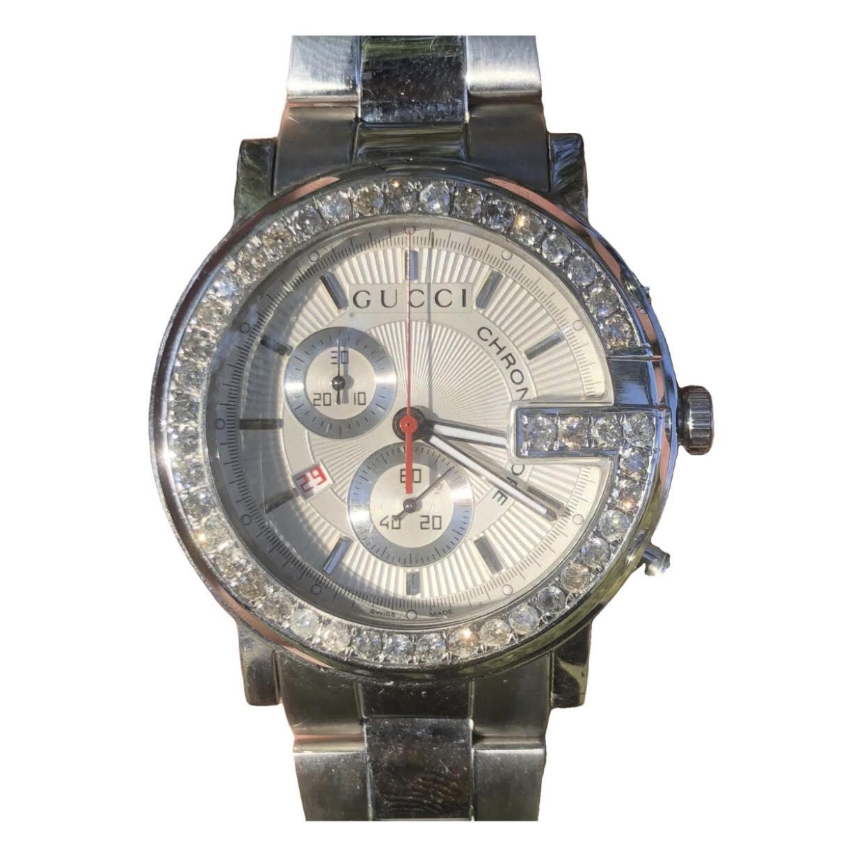 Gucci Custom Diamond 3 Carat Gucci Chronograph Swiss Made Watch | Grailed