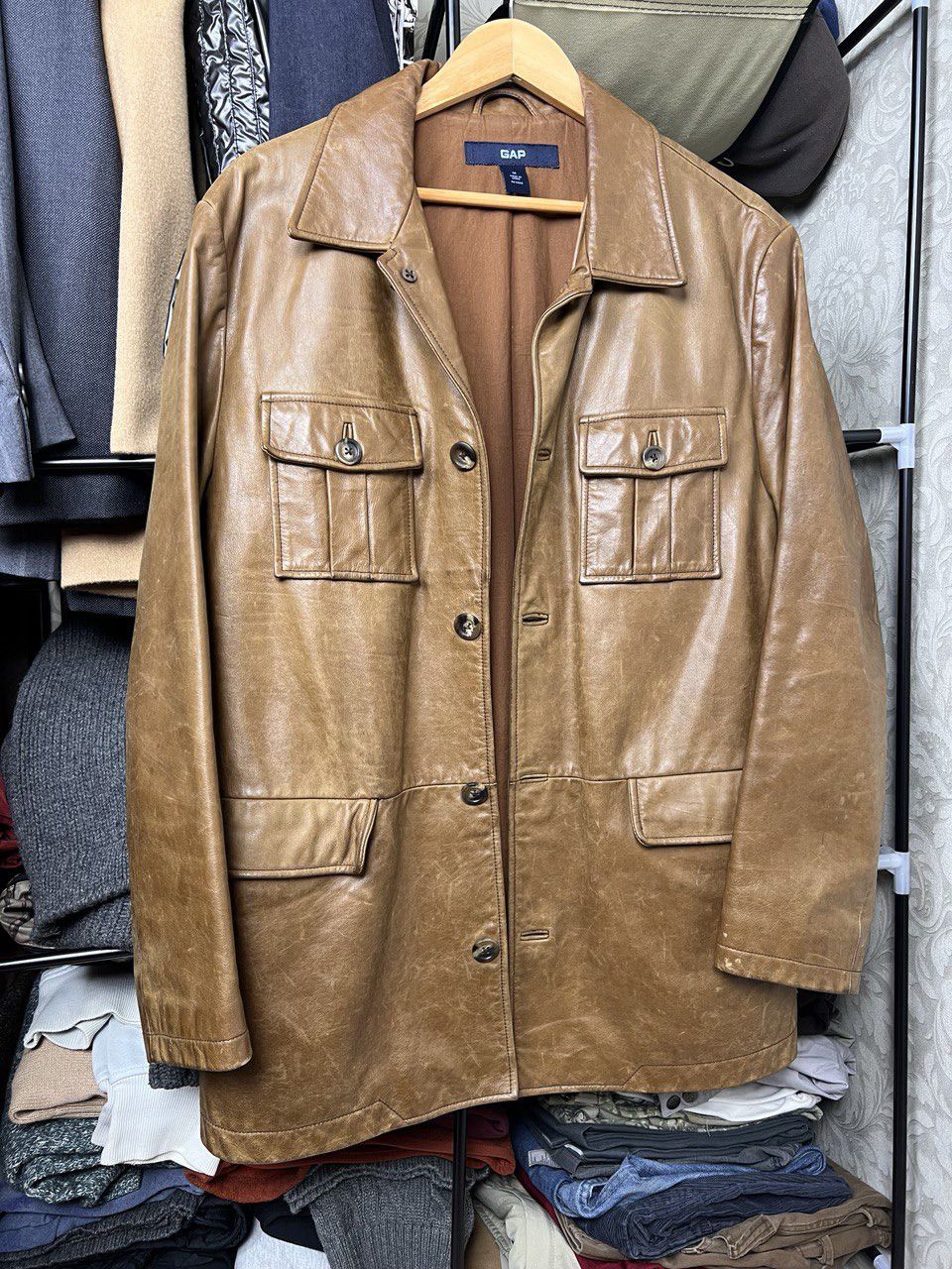 Gap × Leather × Leather Jacket Vintage Genuine Real Leather Jacket Gap Hype Rare Rock Punk | Grailed