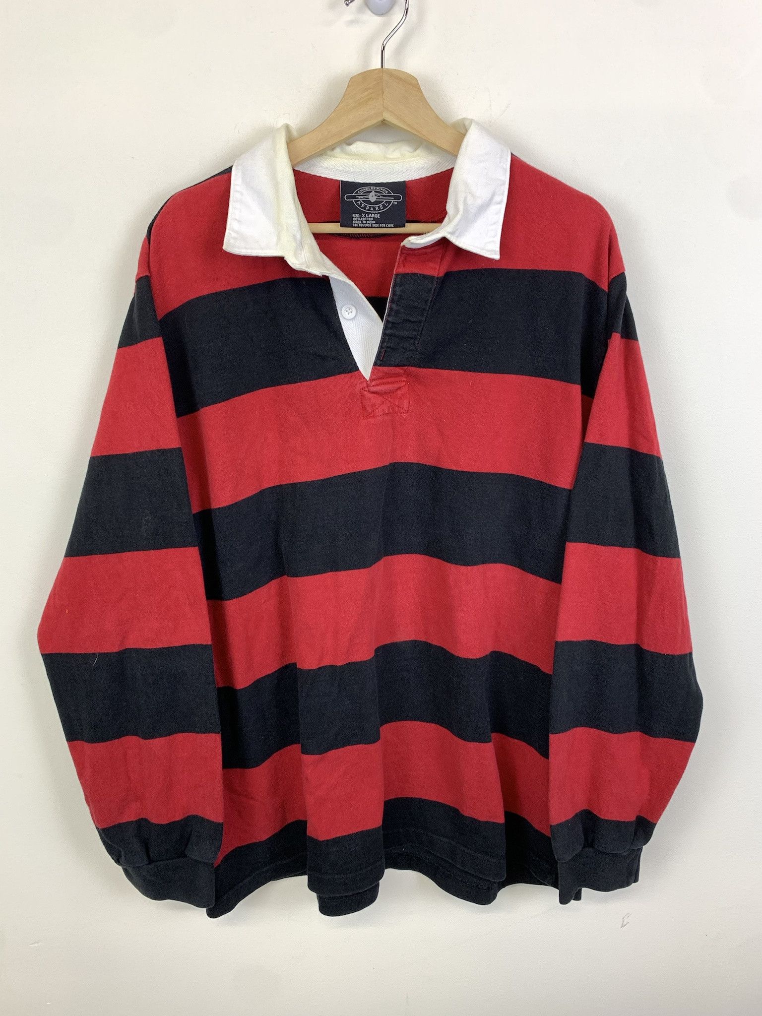 Polo Ralph Lauren Vintage 1990s Striped Rugby Shirt 90s Red Black ...