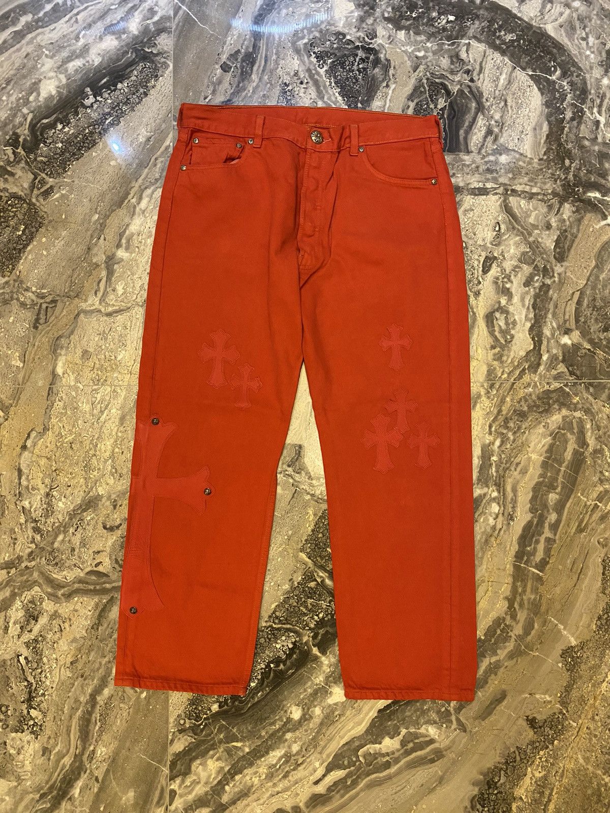 Chrome Hearts Chrome Hearts Paris Exclusive red patches denim jeans ...