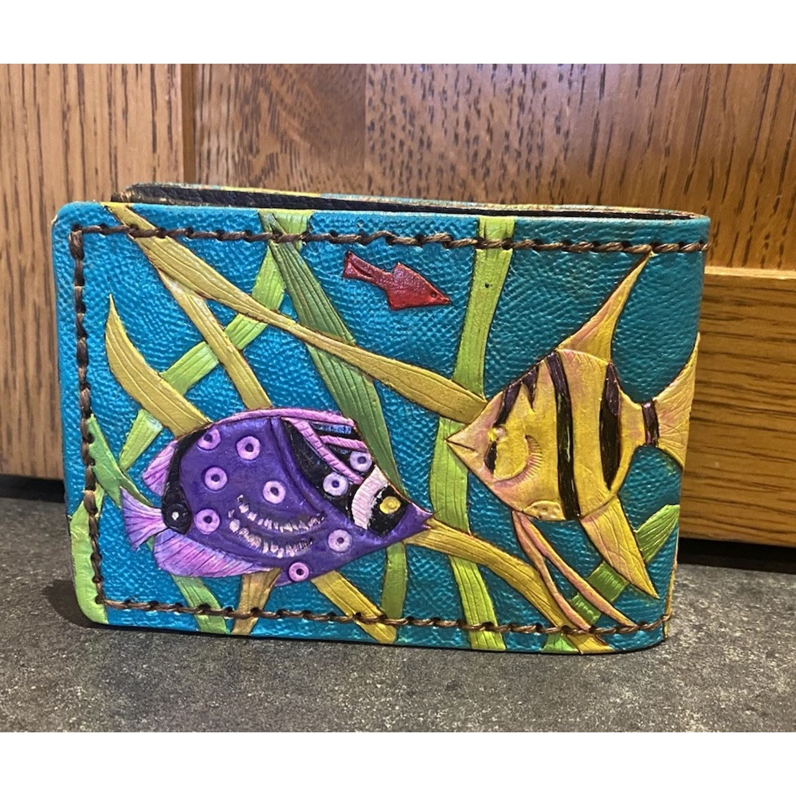 Handmade Tooled Leather Wallet Ocean Tropical Fish Hand painted | Grailed