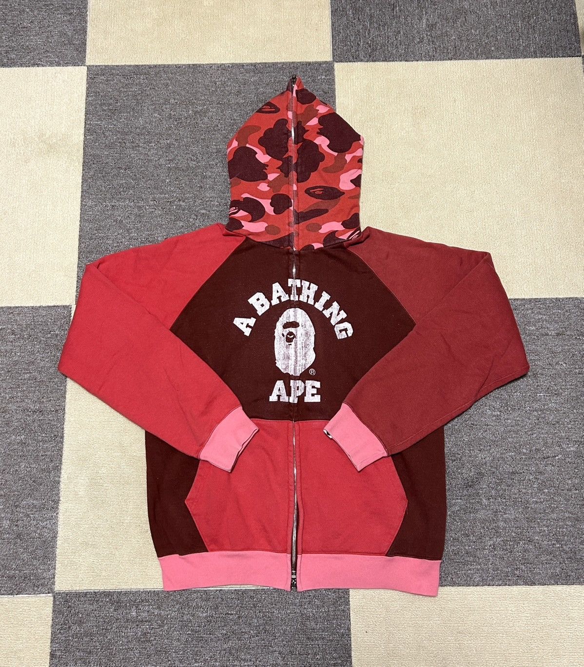 Bape Bape Red Pink Crazy Camo Full Zip Hoodie Spell Out | Grailed