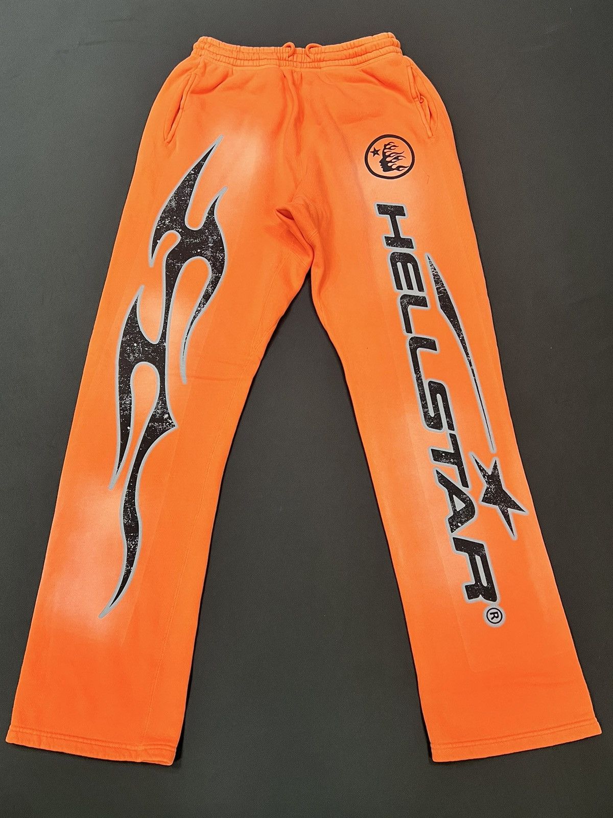 HELLSTAR Hellstar Fire Orange Dye Flare Bottom Sweatpants | Grailed