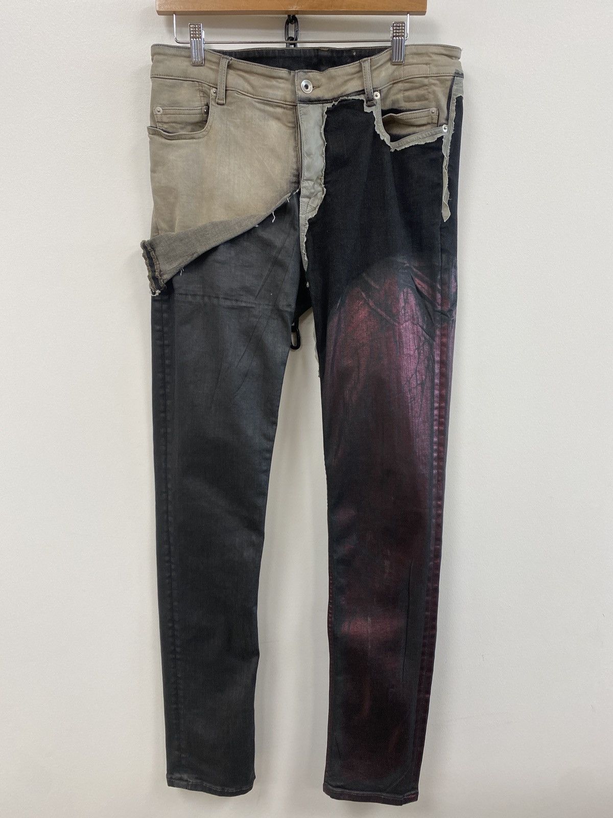 Rick Owens Tyrone Cut Waxed/Gliter Bruise Split Denim Jeans | Grailed