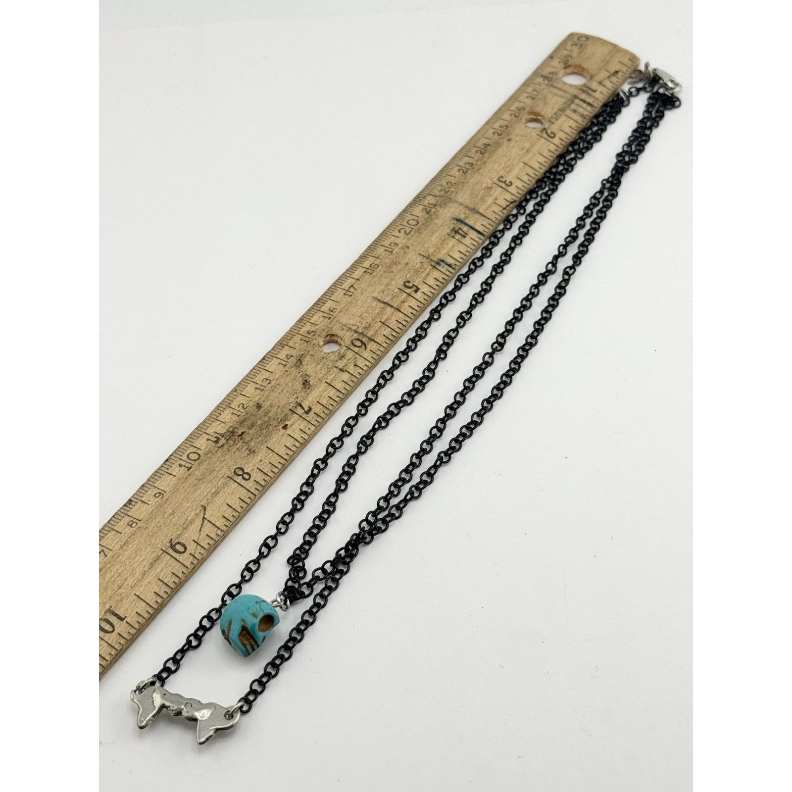 Vintage Blue Howlite stone skull rhinestone fangs double chain Hallo ...