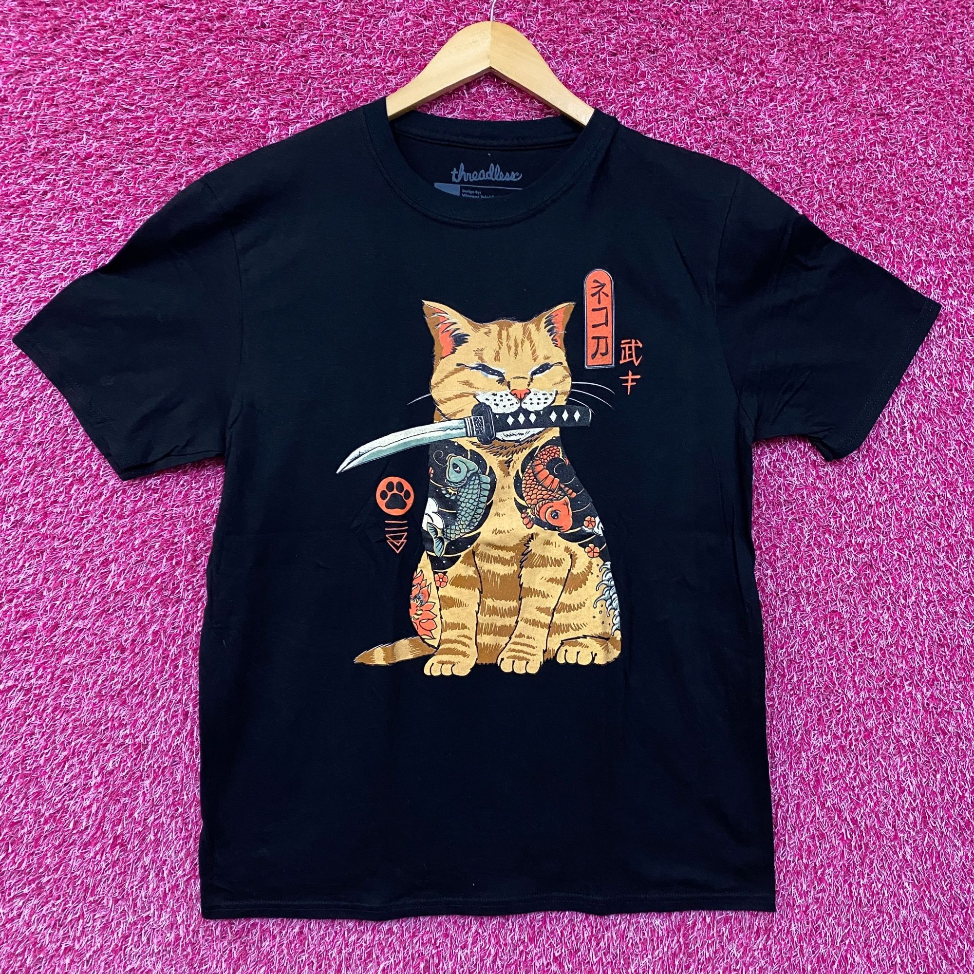 Threadless Catana Nekoa Yakuza Cat Graphic Design T-Shirt large | Grailed