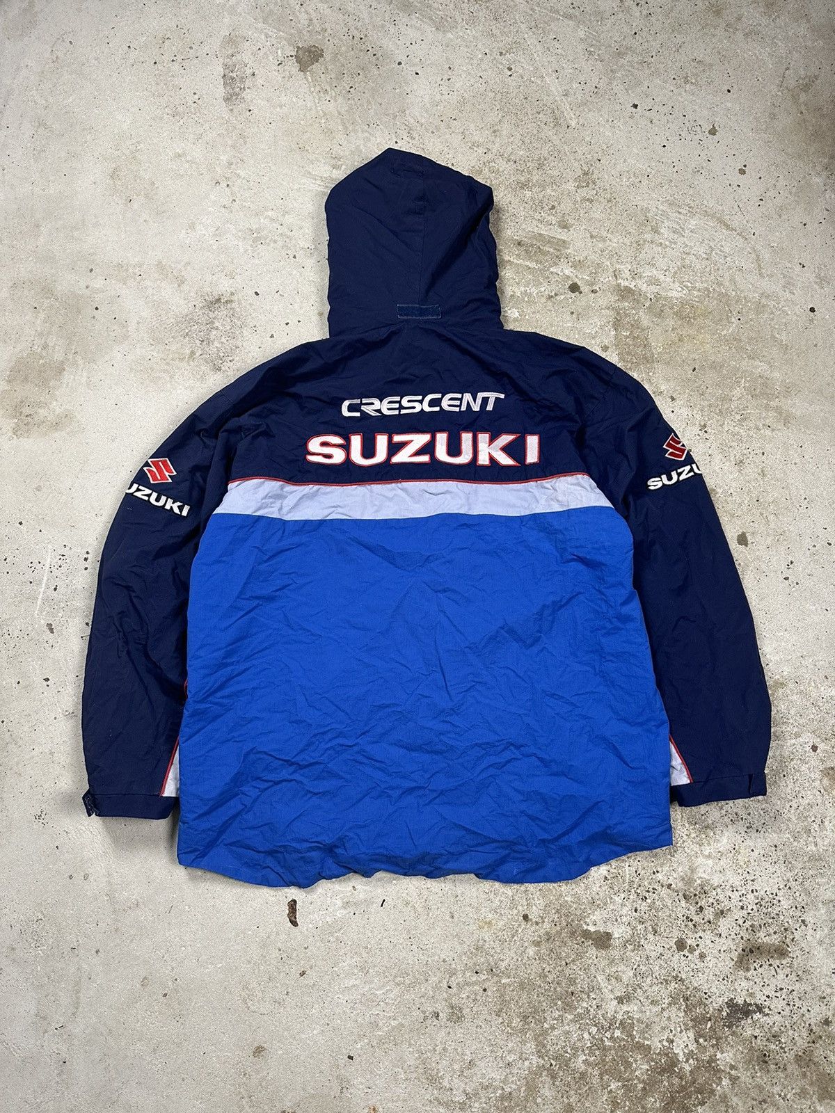 Racing × Vintage ‼️ Vintage Suzuki Crescent Racing Jacket Hooded Navy ...