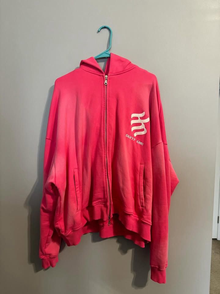 HMDD Hmdd HAPPY MEMORIES DONT DIE chain stitch zip hoodie pink | Grailed