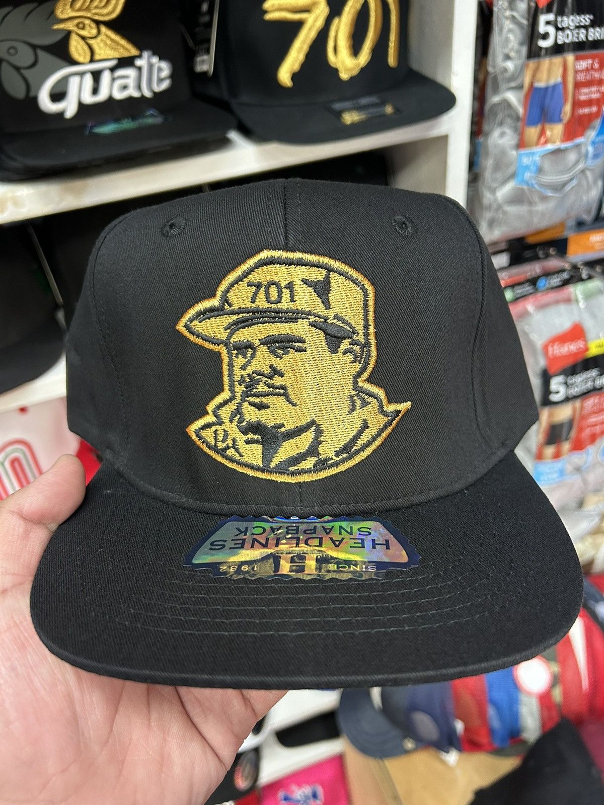 Vintage El Chapo Portrait Gold Emblem Black Snapback | Grailed
