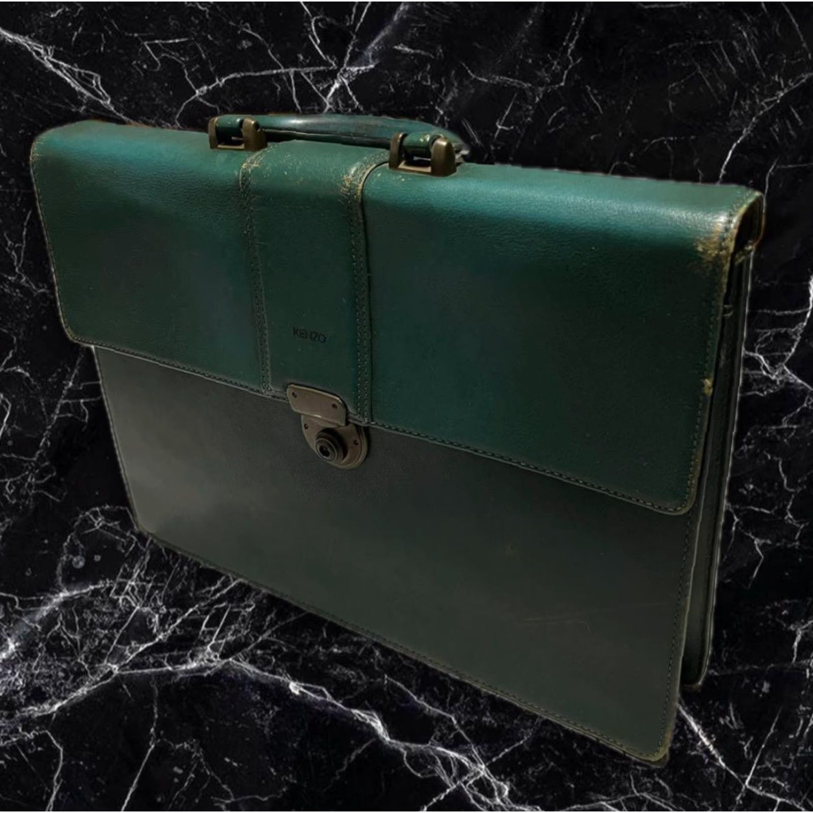 Kenzo Kenzo 90S Leather Briefcase Dark Green Retro Men's Bags: Popular ...