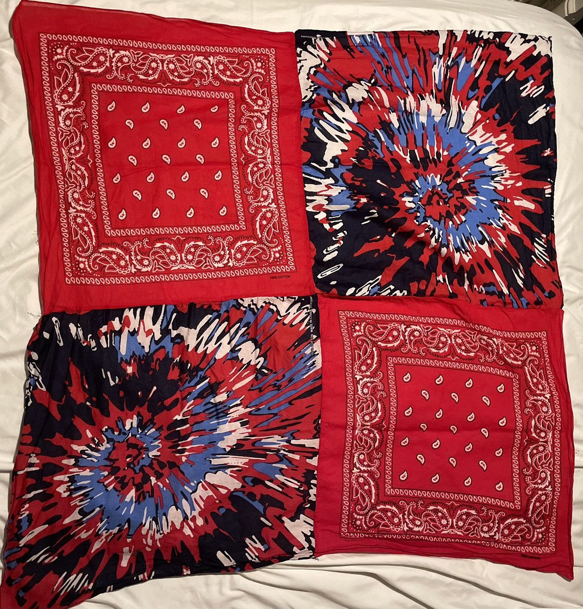 Streetwear Red white and blue tye dye wild rag / shemagh / big bandana ...